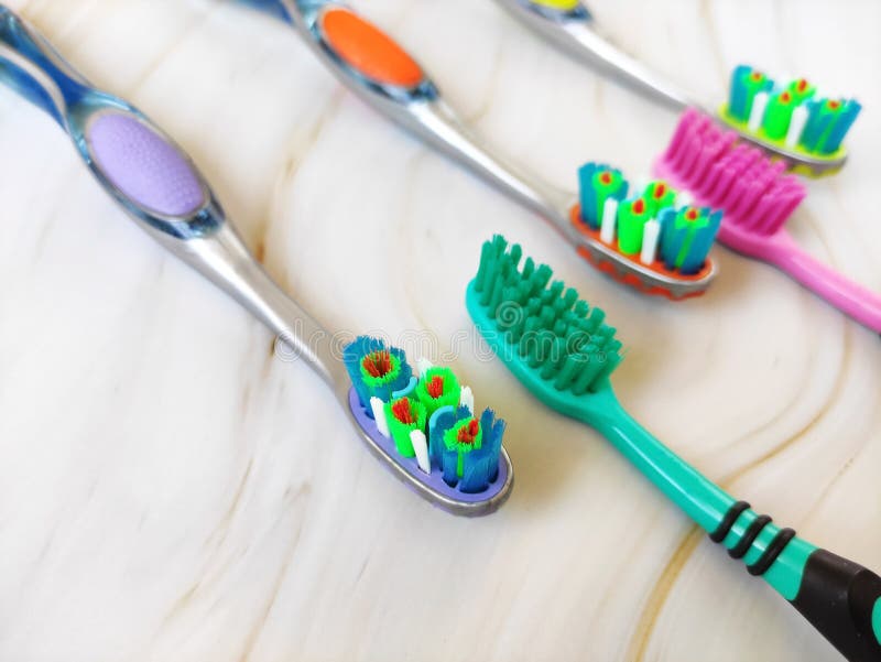 Beautiful Colorful Plastic Toothbrushes for Brushing Teeth Stock Photo ...