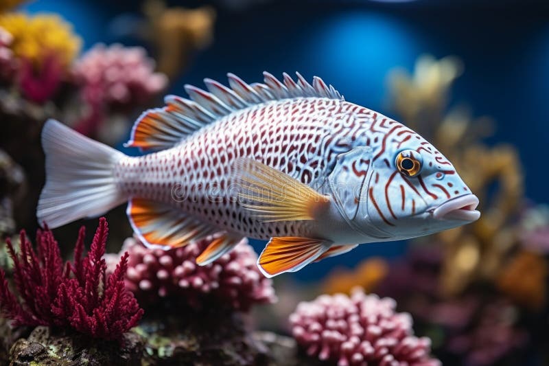 Beautiful Colorful Sea Fish Live in an Aquarium among Various Algae and ...
