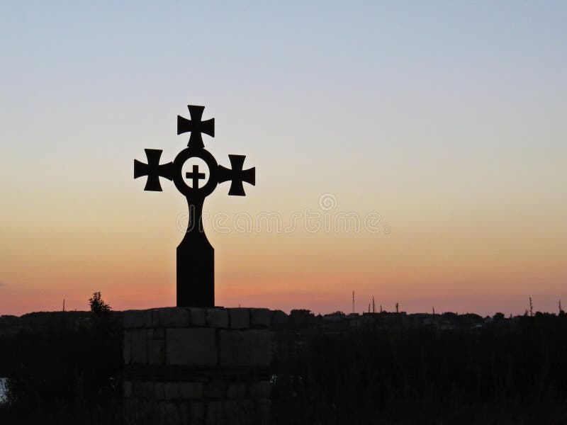 Beautiful Colorful Sunset Over Special Cross with Crosses Inside Stock ...