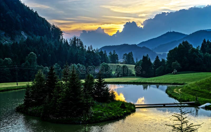 Beautiful Colorful Sunset with Reflections in the Lake Stock Photo ...