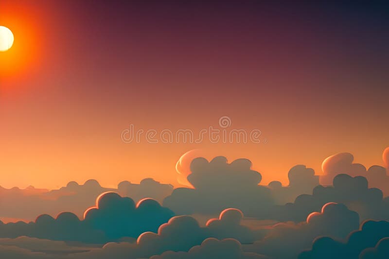 Beautiful Colorful Sunset Sky Blue Cloud Minimalist Illustration ...