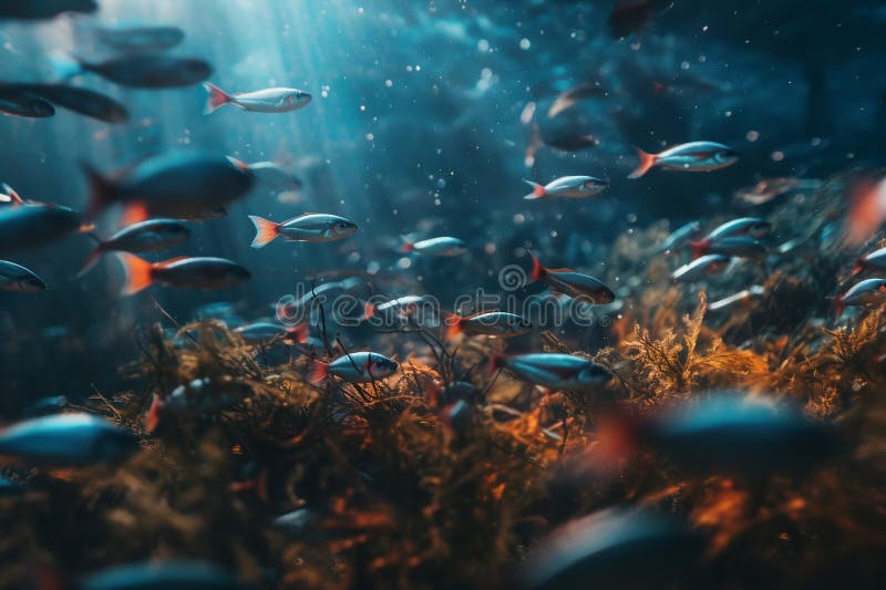Beautiful Colorful Swarm of Fish in a Colorful Environment. Ai ...