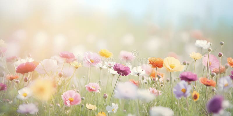 Beautiful Colourful Bloomed Flower Field, Summer Soft Background. Ai ...