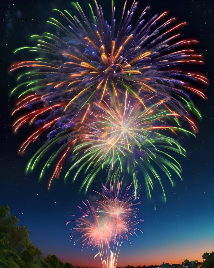 Fireworks in the night sky stock photo. Image of night - 296813140