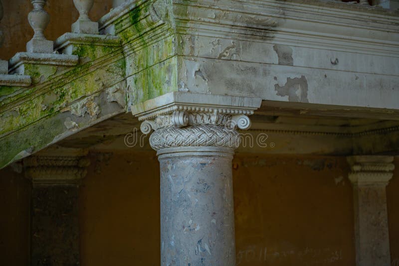A Beautiful Column Overgrown with Moss in the Sanatorium of Tskaltubo ...