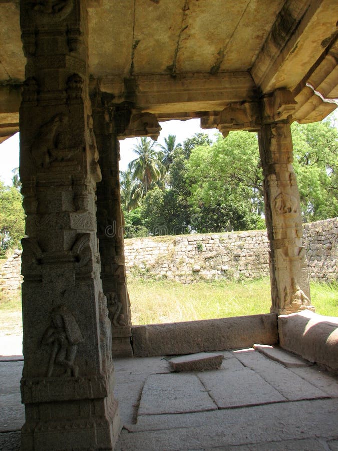Beautiful Columns Architecture of Ancient Ruins of Temple in Hampi ...