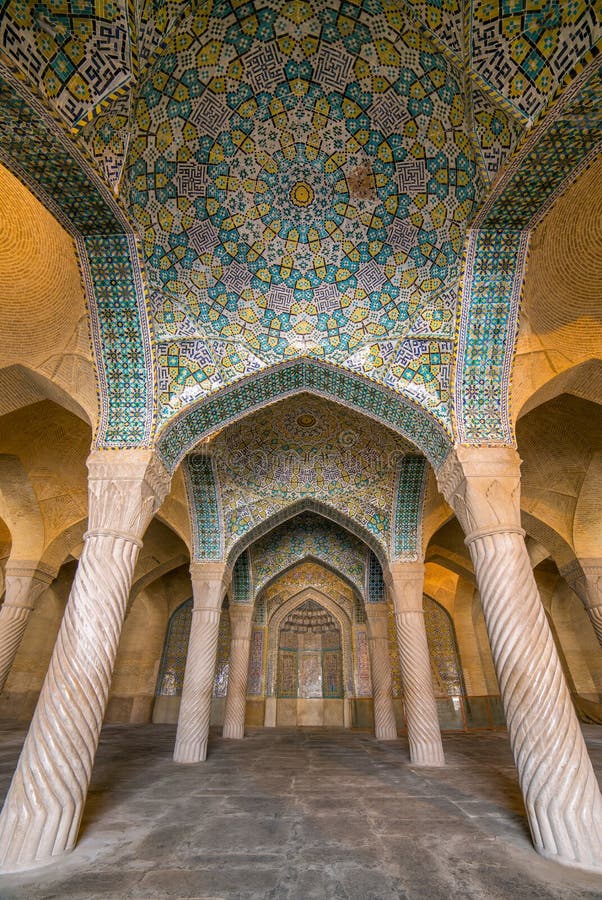 Beautiful Columns in Vakil Mosque, Shiraz Stock Photo - Image of ...
