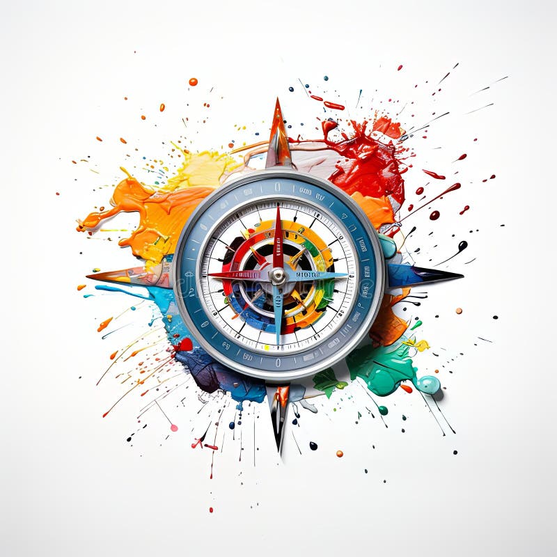 Beautiful Compass Made of Data White Background Colour Splash ...