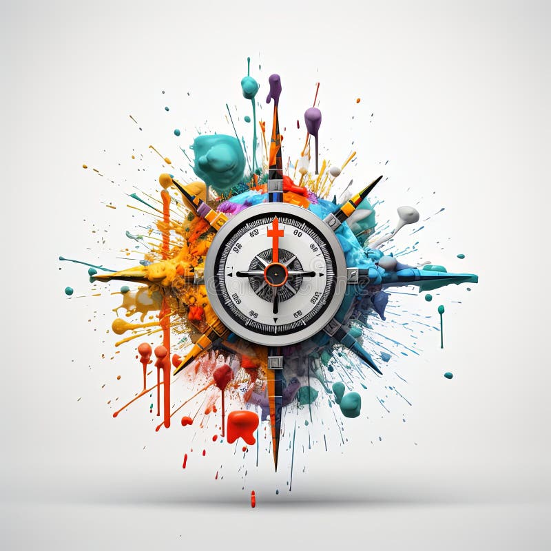 Beautiful Compass Made of Data White Background Colour Splash ...