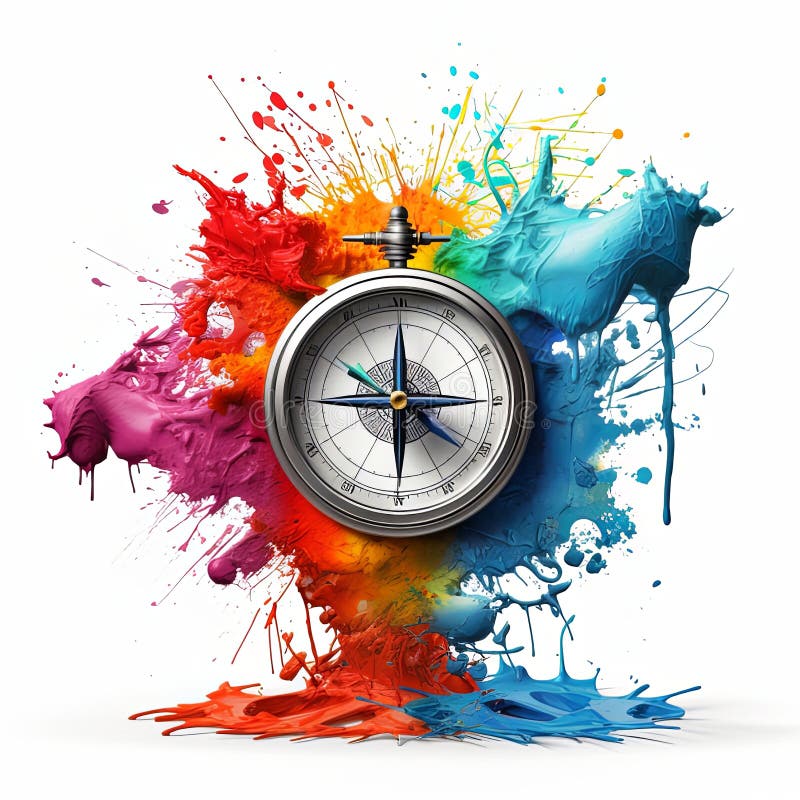 Beautiful Compass Made of Data White Background Colour Splash ...