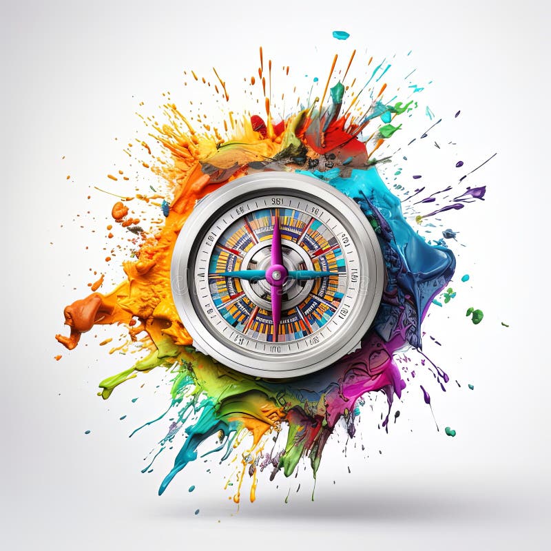 Beautiful Compass Made of Data White Background Colour Splash ...