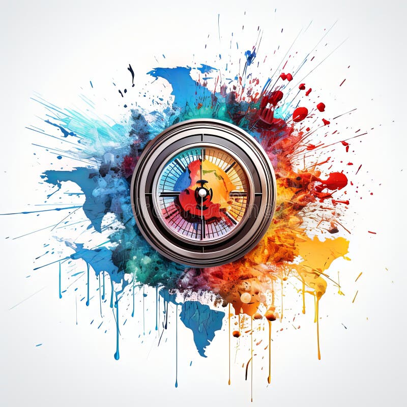 Beautiful Compass Made of Data White Background Colour Splash ...