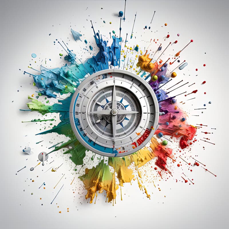 Beautiful Compass Made of Data White Background Colour Splash ...