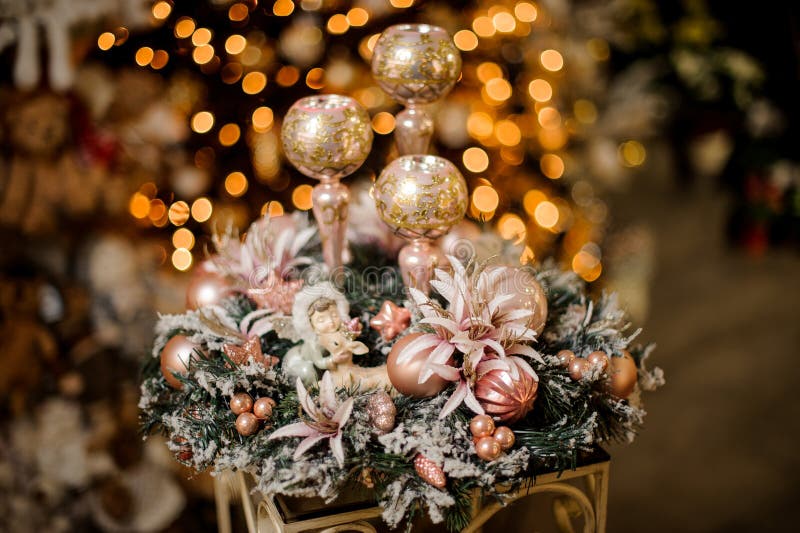 Beautiful Composition of Artificial Spruce Branches Painted with Snow ...