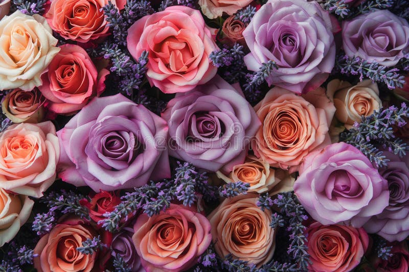 This Beautiful Composition Features an Array of Roses and Lavender ...