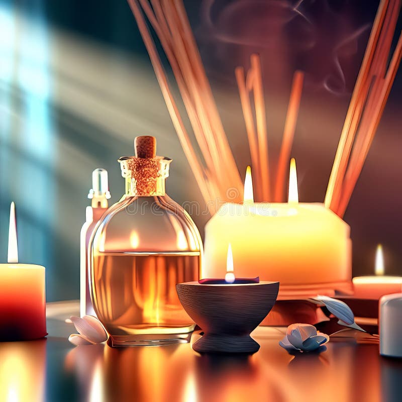 Beautiful Composition Featuring a Spa Set with Burning Candles and an ...