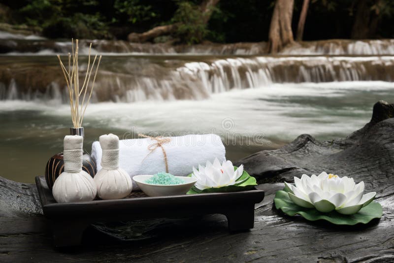 Waterfall Spa Towels And Champagne 10 Stock Image - Image of aroma ...