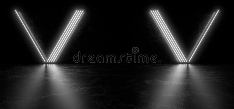 Beautiful Composition of White Neon Lights on a Black Background. 3d ...