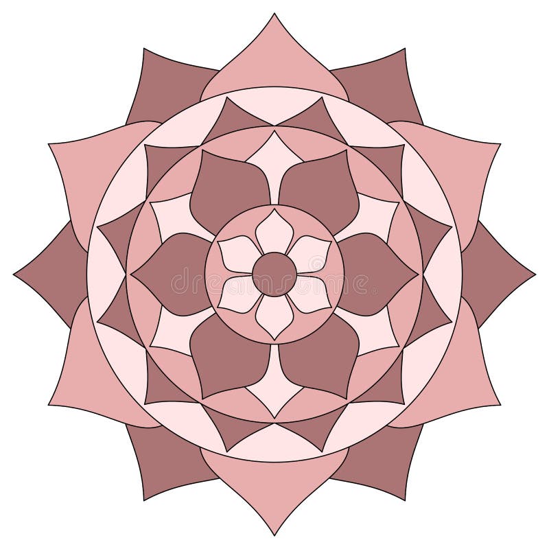 Beautiful Concentric Dusty Pink Mandala with Floral Pattern. Vector ...
