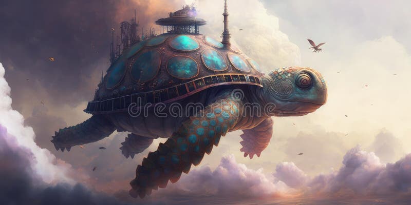 Beautiful Conceptual Fantasy Image of Turtle Kingdom in the Sky Stock ...