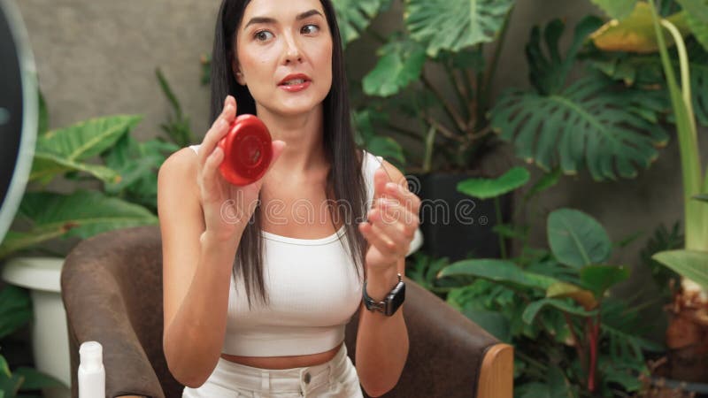 Beautiful Content Creator Making Natural Beauty and Cosmetic Tutorial ...