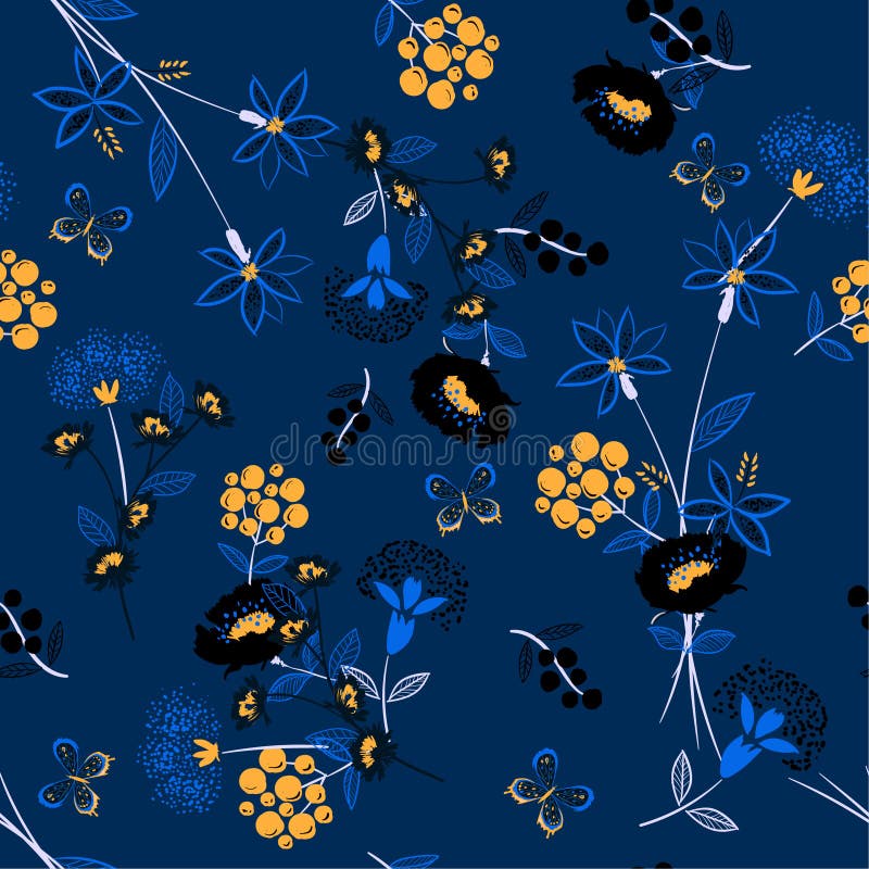 Beautiful Contrast Floral in the Dark Seamless Pattern Vector in Stock ...