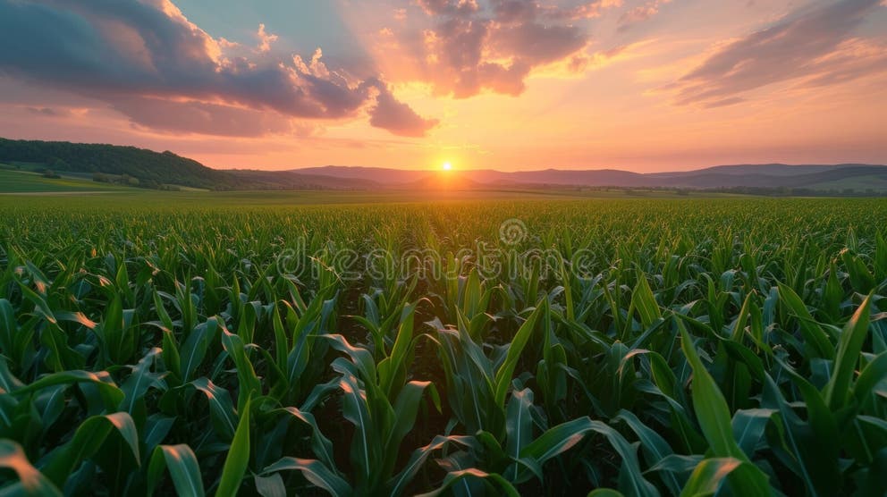 Beautiful Corn Field at Sunrise Stock Photo - Image of summer, meadow ...
