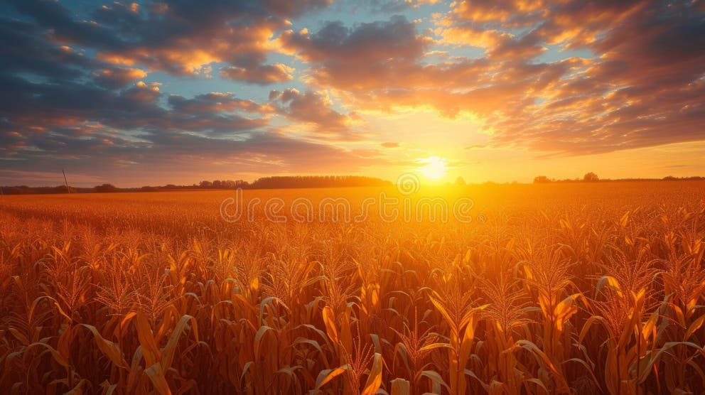 Beautiful Corn Field at Sunrise Stock Photo - Image of springtime ...
