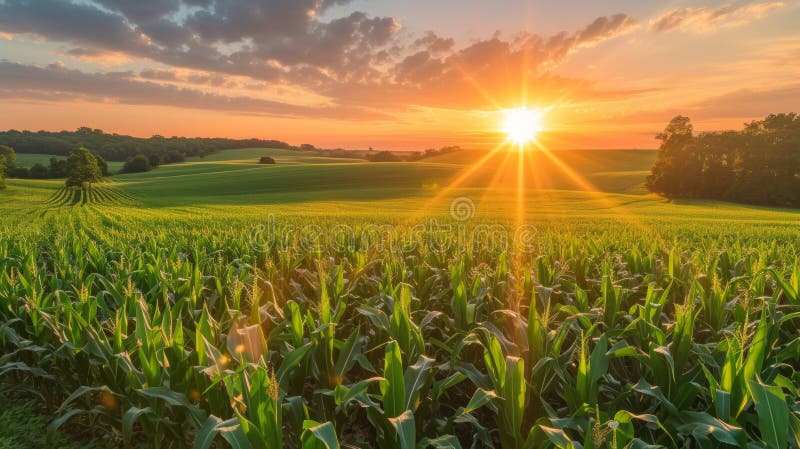 Beautiful Corn Field at Sunrise Stock Photo - Image of cloud, landscape ...