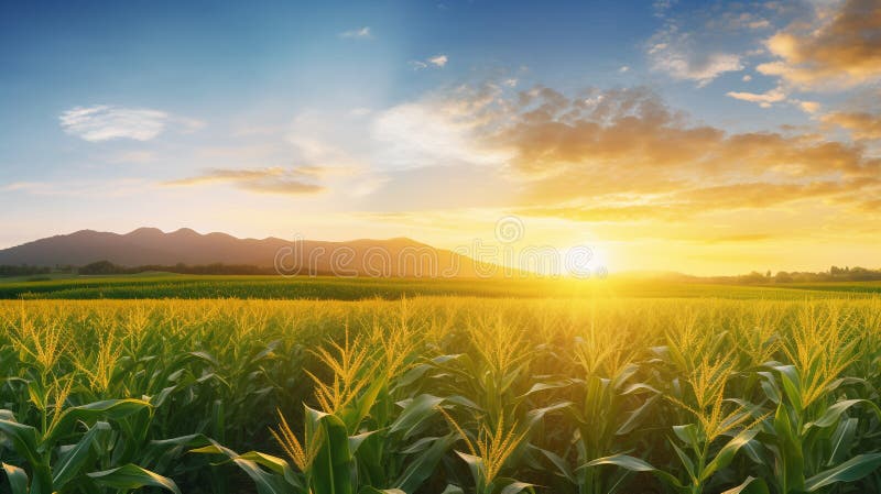 Beautiful Corn Fields in Full Bloom in the Morning. - Generative Ai ...