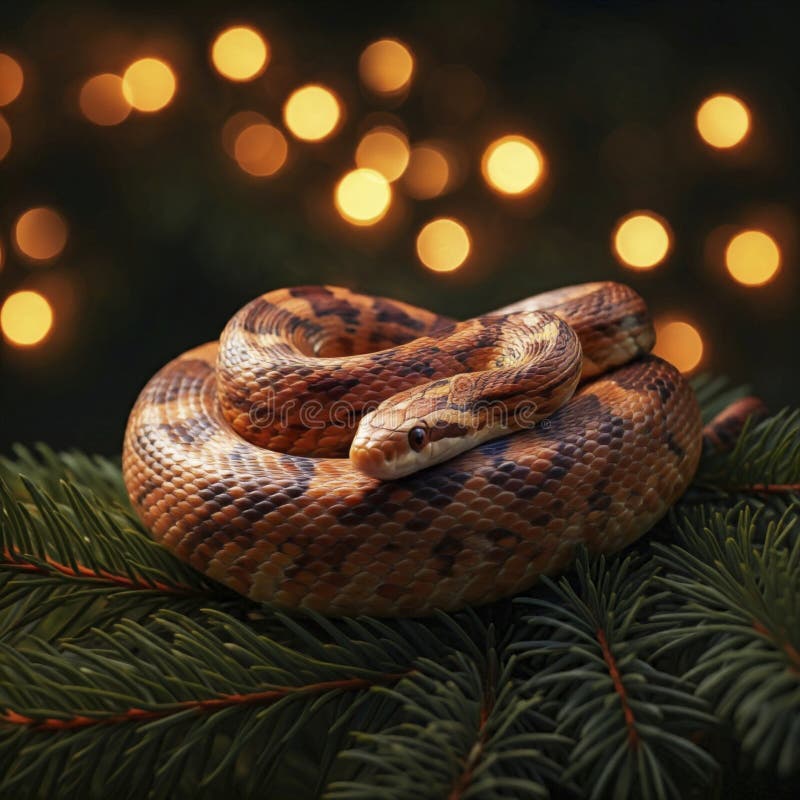 Beautiful Corn Snake Resting on a Pine Tree Branch with Christmas ...