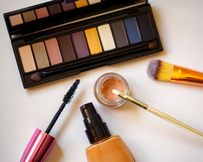 Beautiful Cosmetics Set On Background Top View Stock Image - Image of ...