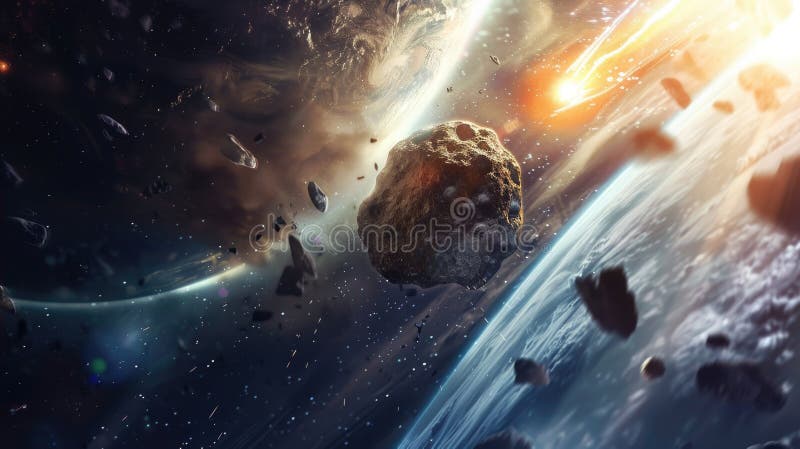 Beautiful Cosmic Scene with Asteroids and Comets, Dramatic Space ...