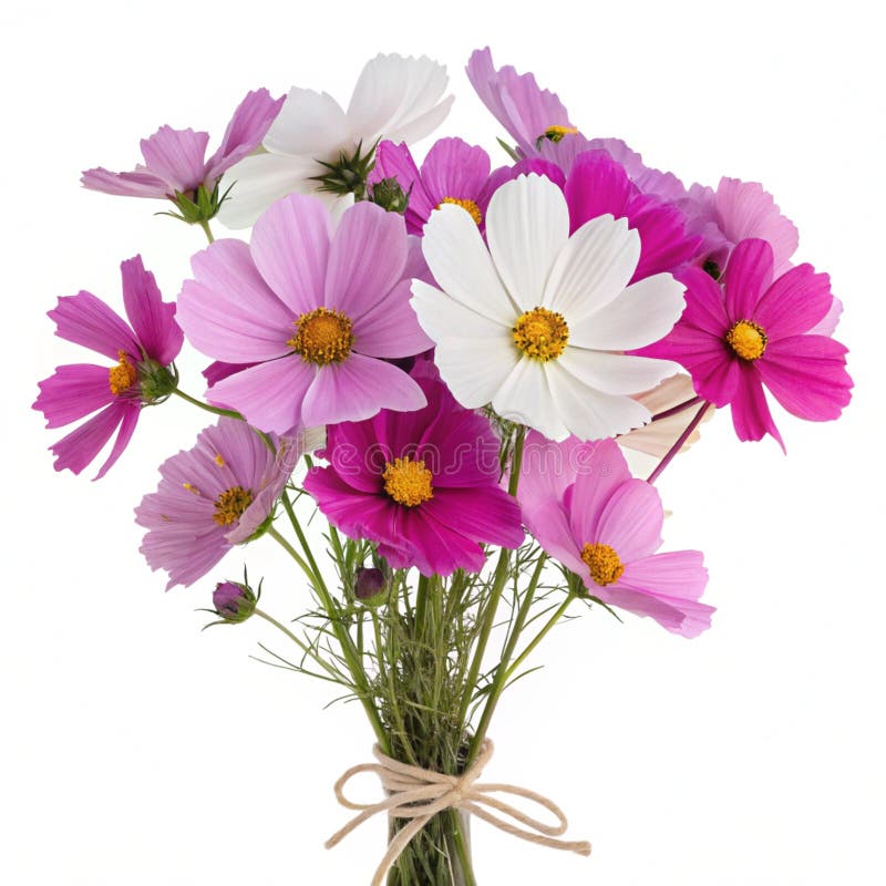 Beautiful Cosmos Flowers Bouquet Isolated on White Background Stock ...