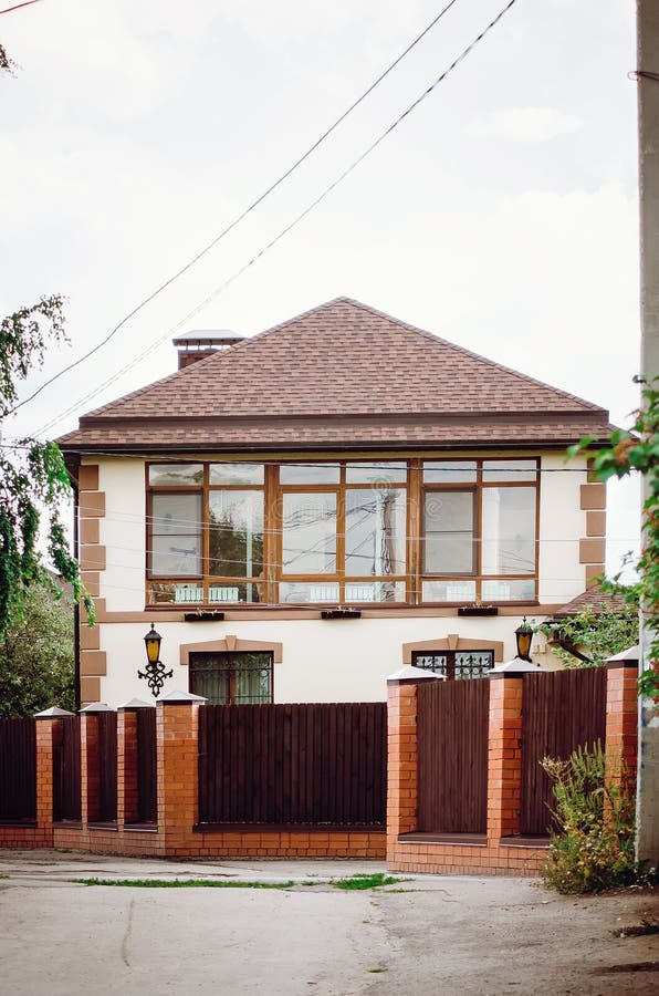 Beautiful Country House with Large Windows Stock Photo - Image of house ...
