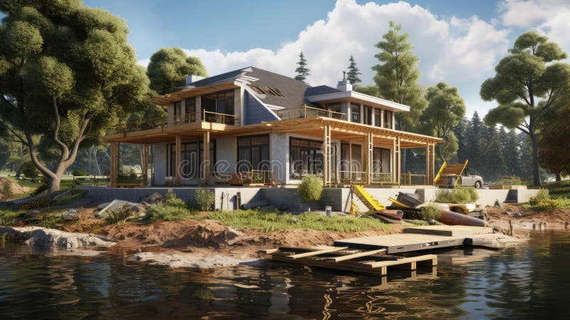 Beautiful Country House on the River Process Stock Image - Image of ...