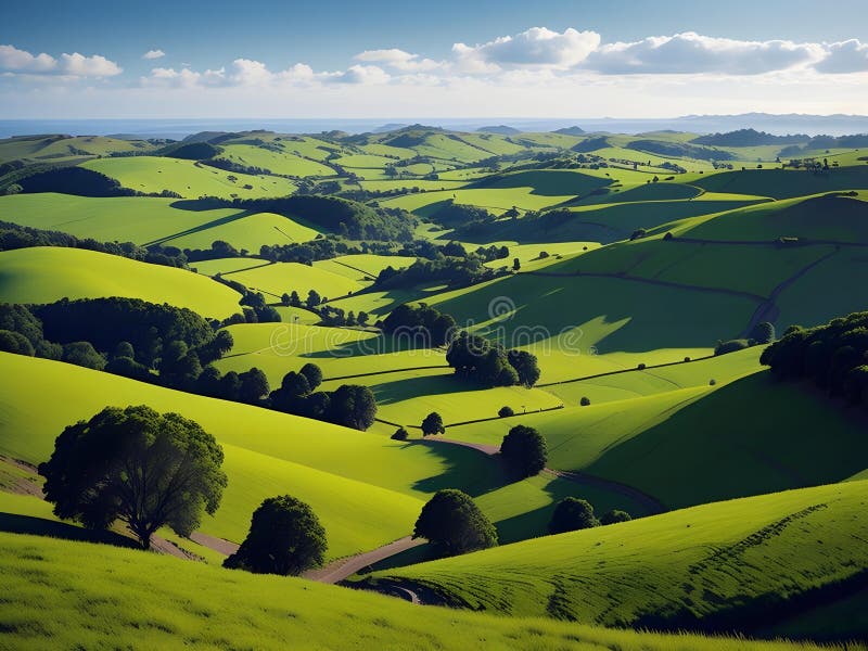 Beautiful Countryside Landscape with Rolling Hills and Meadows Under ...