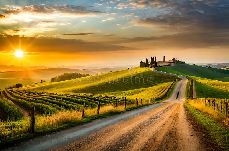 Beautiful Countryside Panorama Road, Generative AI Stock Illustration ...