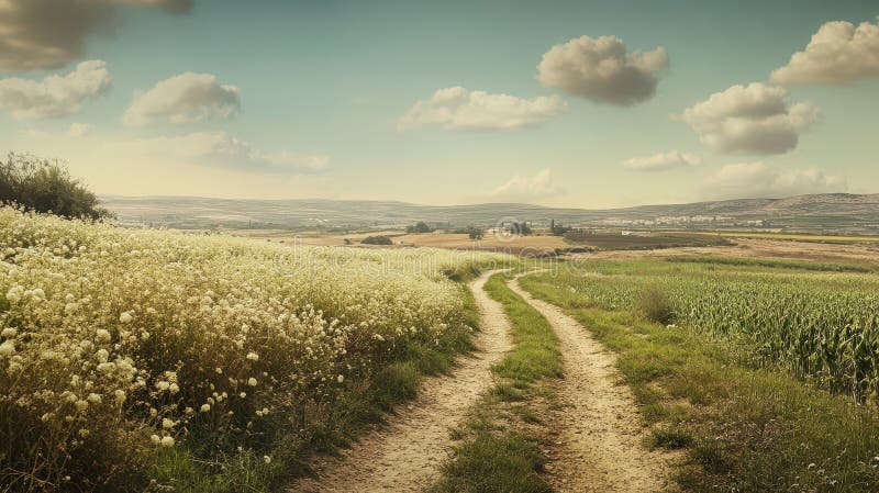 Beautiful Countryside Path Winding through Fields Stock Image - Image ...