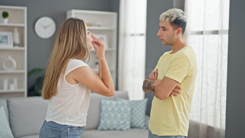 Beautiful Couple Arguing at Home Stock Image - Image of speak, speaking ...