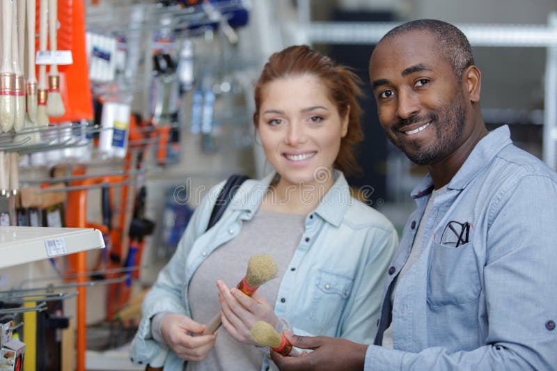 Beautiful Couple Choosing Tools Stock Photo - Image of granite ...