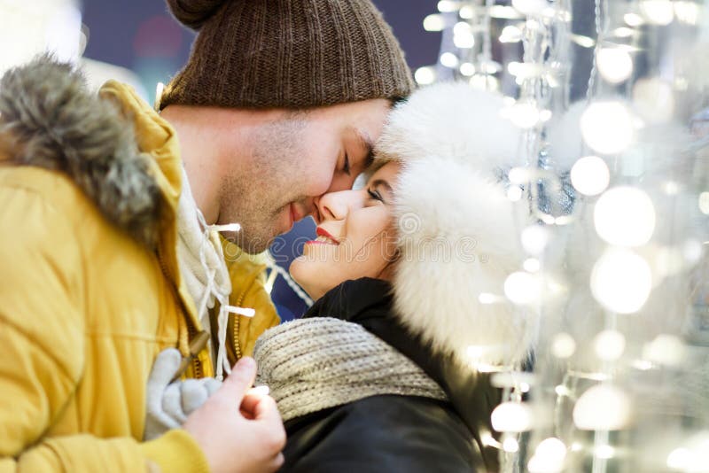 Beautiful Couple Hugging Background Lights Stock Image - Image of city ...