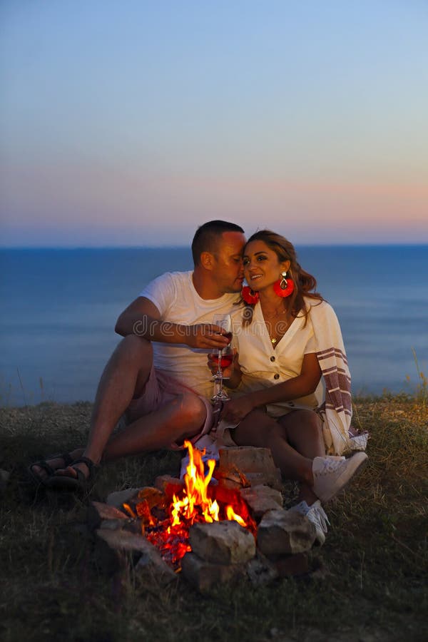 Beautiful Couple in Love on the Beach at Night Stock Photo - Image of ...