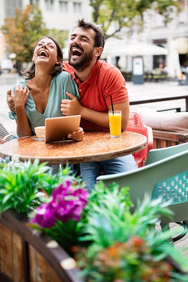 Beautiful Couple in Love Having Fun on a Date in a Cafe Stock Image ...