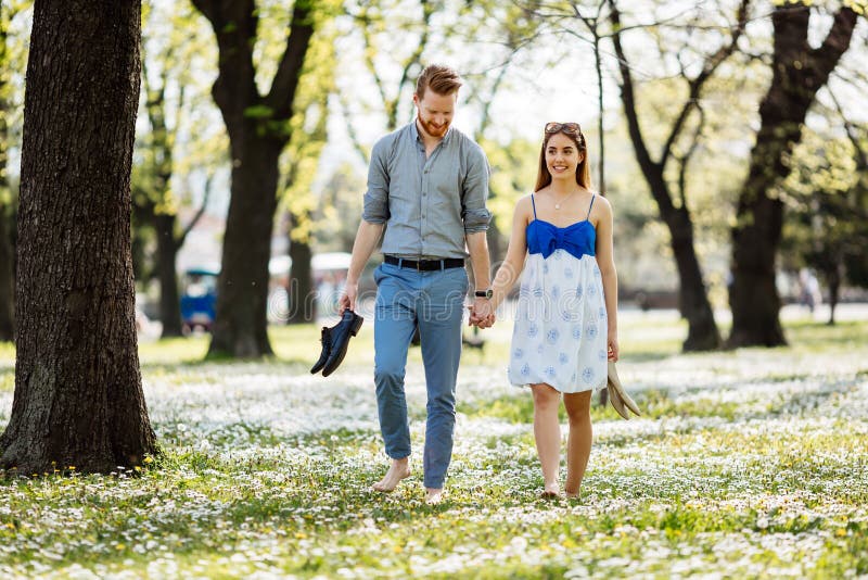 Beautiful Couple Taking a Walk in City Park Stock Image - Image of ...
