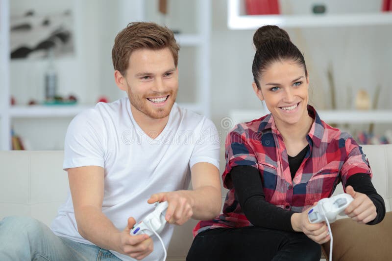 Beautiful Couple Playing Video Games Stock Photo - Image of friendship ...