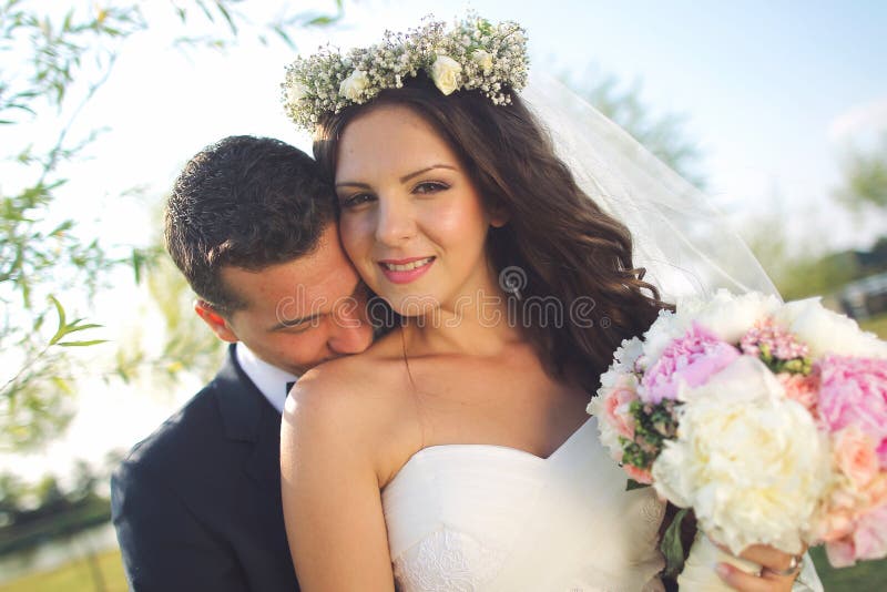 Groom Looking at Bride with Love Stock Image - Image of enjoying, latin ...