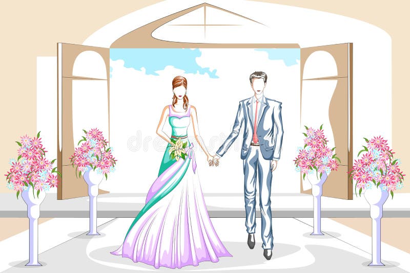 Beautiful Couple in Wedding Ceremony Stock Illustration - Illustration of lovable, female: 71702506