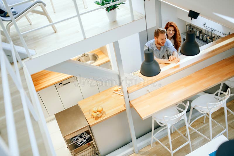 Beautiful Couple in Well Designed Kitchen Stock Photo - Image of food ...