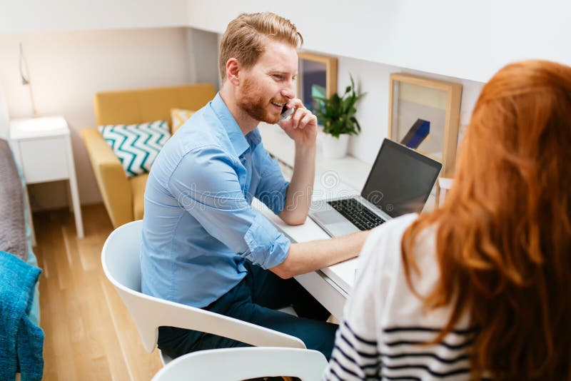 Beautiful Couple Working from Home Stock Photo - Image of adult, people ...